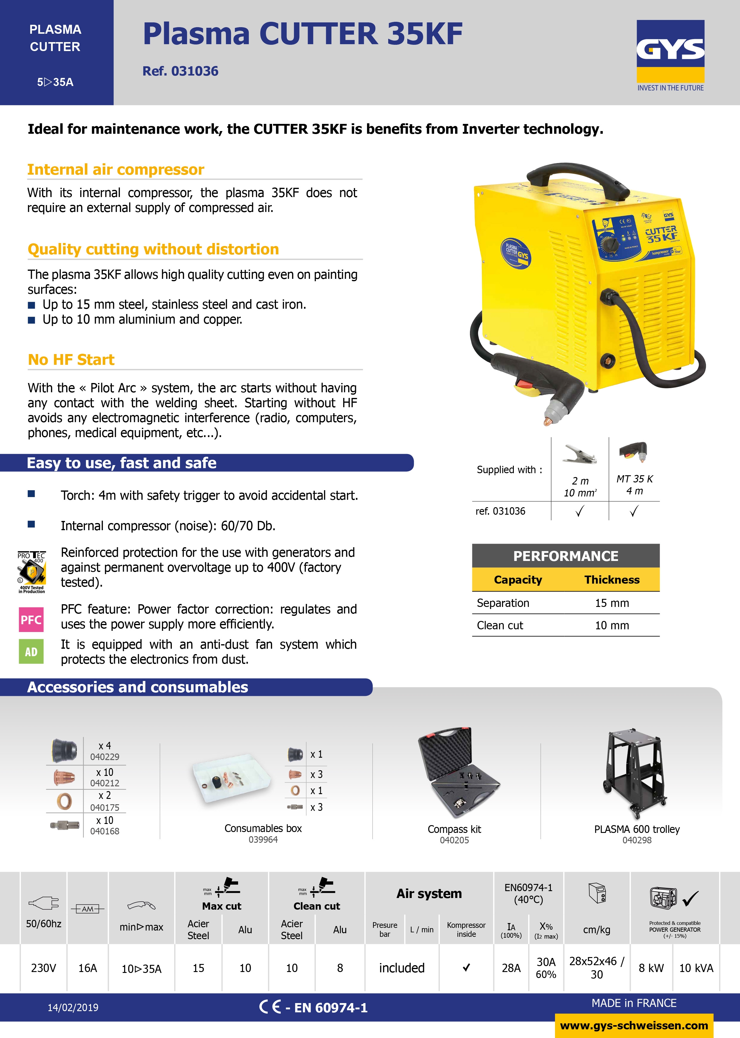 GYS Plasma Cutter 35KF 35A 230V 1~ (031036)